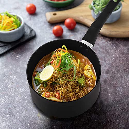 1.5 Quart Nonstick Sauce Pan Hard-Anodized Aluminum with Lid and Cool Touch Handles, Black