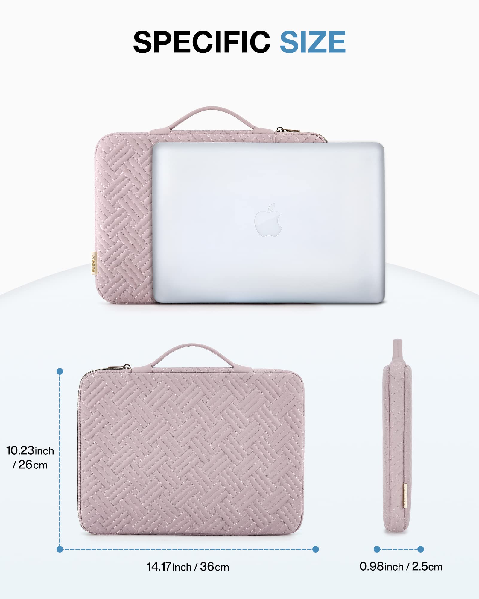 BAGSMART 13.3 inch Laptop Sleeve Case, Compatible with 13-14 inch MacBook Pro, HP, Dell, Lenovo, Asus Notebooks - Pink