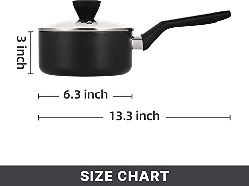 1.5 Quart Nonstick Sauce Pan Hard-Anodized Aluminum with Lid and Cool Touch Handles, Black