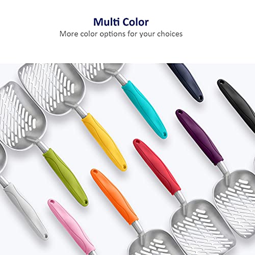 WePet Cat Litter Scoop, Aluminum Alloy Sifter, Kitty Metal Scooper, Deep Shovel, Long Handle, Poop Sifting, Kitten Pooper Lifter, for Litter Box, Irregularly Aluminum with Turkish Blue Handle