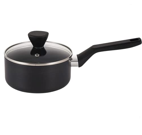 1.5 Quart Nonstick Sauce Pan Hard-Anodized Aluminum with Lid and Cool Touch Handles, Black