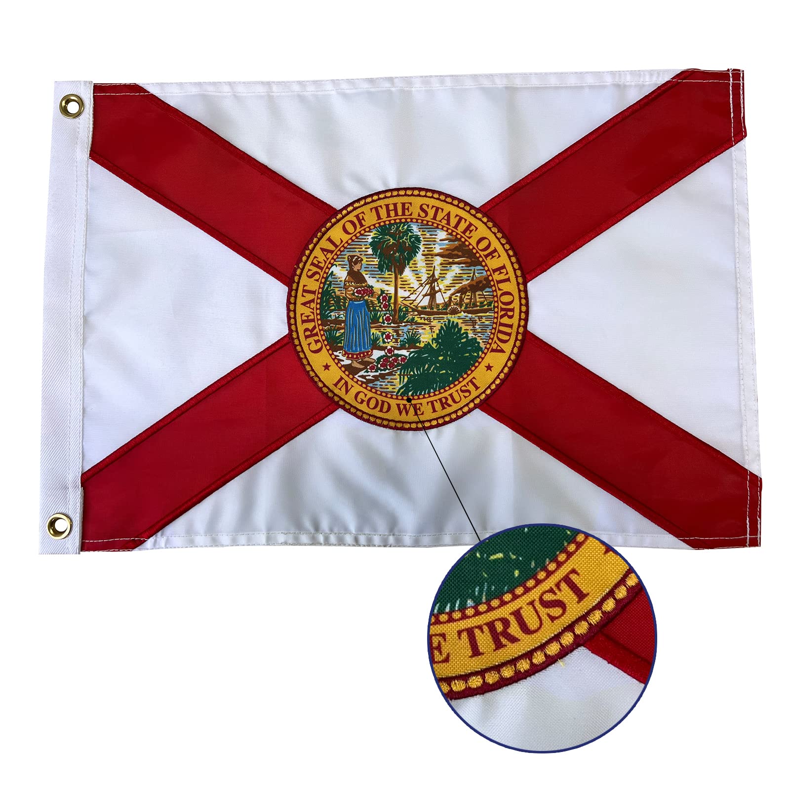 AZCOVER Florida Flag 12x18, Embroidered State Flag for Boat with 2 Brass Grommets