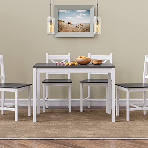 mecor 5-Piece Kitchen Dining Table Set, Pine Wood Dining Table and 4 Chairs Dinette Table Kitchen Room Furniture,Grey