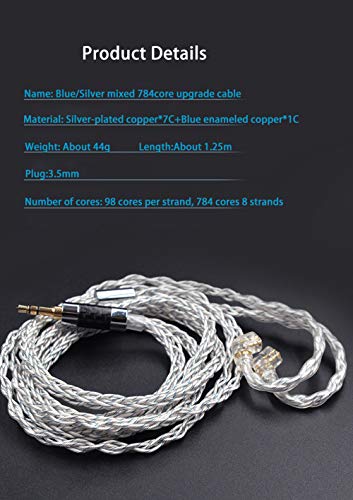 FAAEAL KZ ZSN ZS10 PRO Upgrade Earphone Cable,8 Core Cable Silver Blue Hybrid 784 Cores Silver Plated Upgrade Cable,Dedicated Cable 2Pin 0.75mm Replacement Headphone Wire for KZ ZSX Zax ZSN PRO