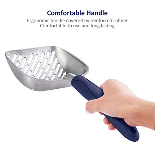 WePet Cat Litter Scoop, Aluminum Alloy Sifter, Kitty Metal Scooper, Deep Shovel, Long Handle, Poop Sifting, Kitten Pooper Lifter, for Litter Box, Irregularly Aluminum with Turkish Blue Handle