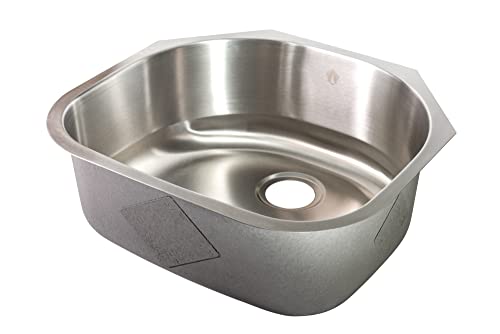 Silver Lake 23" L x 21" W x D x 9" Single Bowl D Shape Undermount Kitchen Sink 18 or 16 Gauge with Grid, Clips, Strainer (SLU430) (16 Gauge)