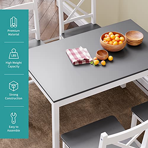 mecor 5-Piece Kitchen Dining Table Set, Pine Wood Dining Table and 4 Chairs Dinette Table Kitchen Room Furniture,Grey