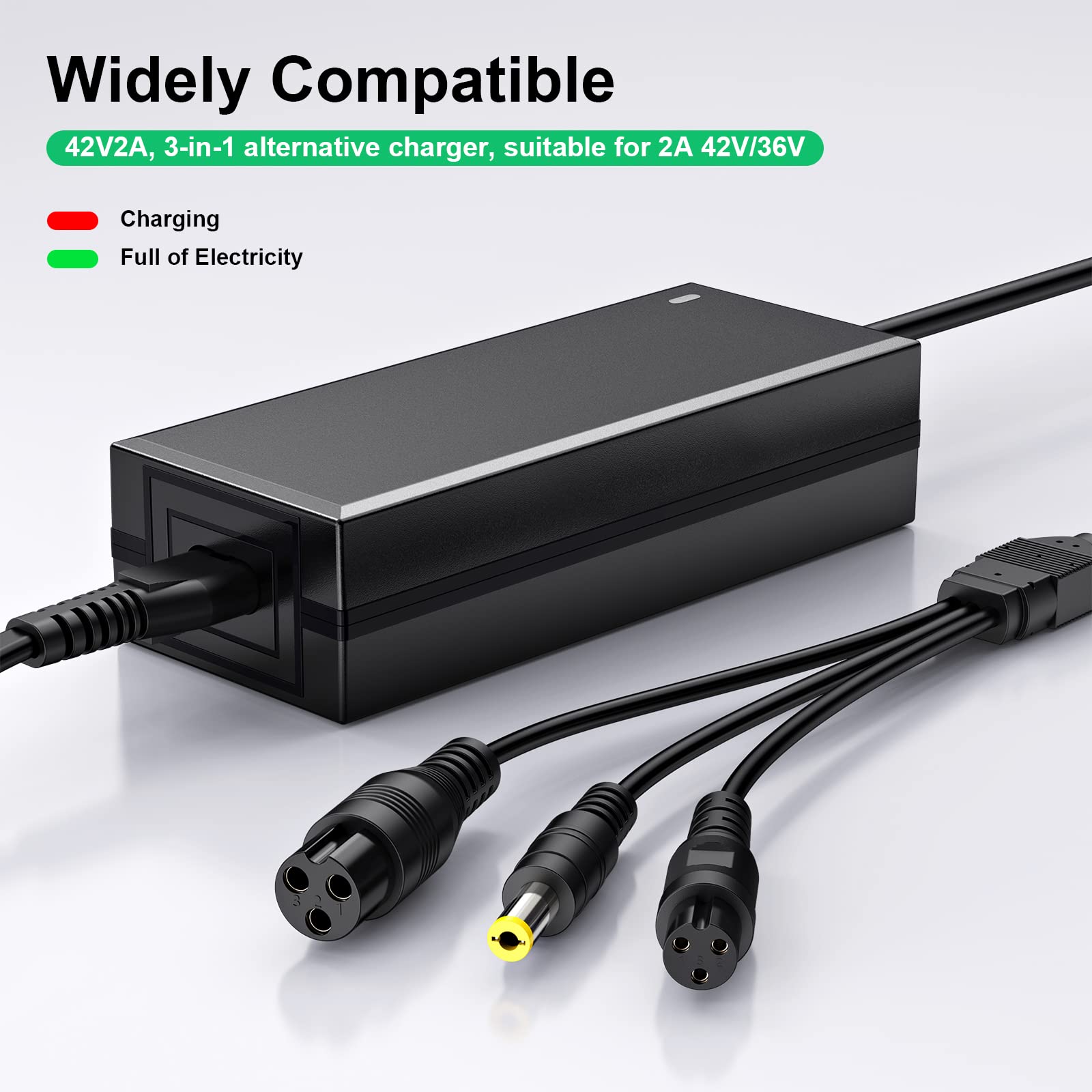 3 in 1 Replacement Charger for 2A 42v/36v 3 Claw (8mm/12mm) Female Port (5.5mm*2.5mm Universal 2.1mm) for, Jetson, Swagtron, Gotrax,Swagway,Razor