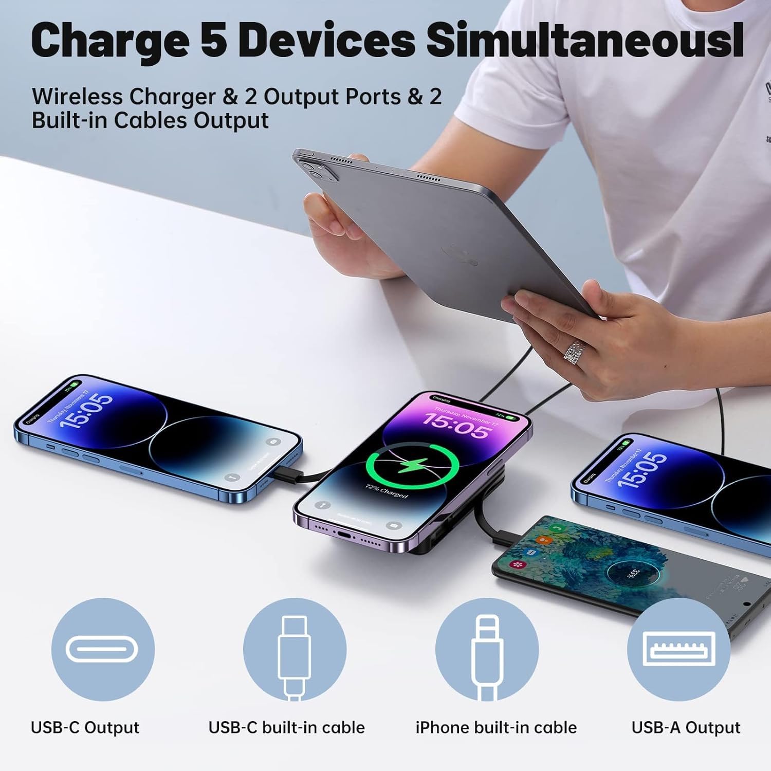 Yiisonger for Magsafe Battery Pack - 10000mAh Portable Charger for Mag-Safe 22.5W PD Fast Charging with Built-in Cables LED Display, Magnetic Power Bank for iPhone 16/15/14/13/12/Pro/Mini/Pro Max