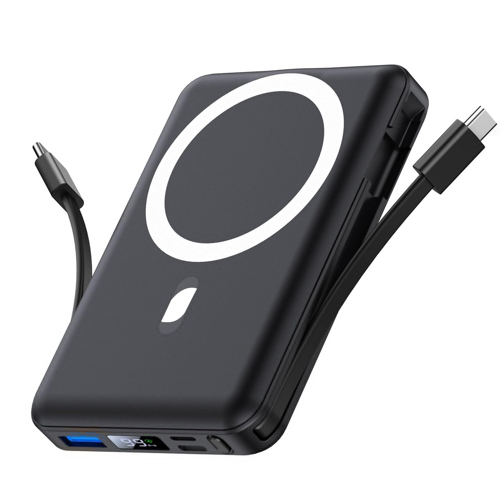 Yiisonger for Magsafe Battery Pack - 10000mAh Portable Charger for Mag-Safe 22.5W PD Fast Charging with Built-in Cables LED Display, Magnetic Power Bank for iPhone 16/15/14/13/12/Pro/Mini/Pro Max