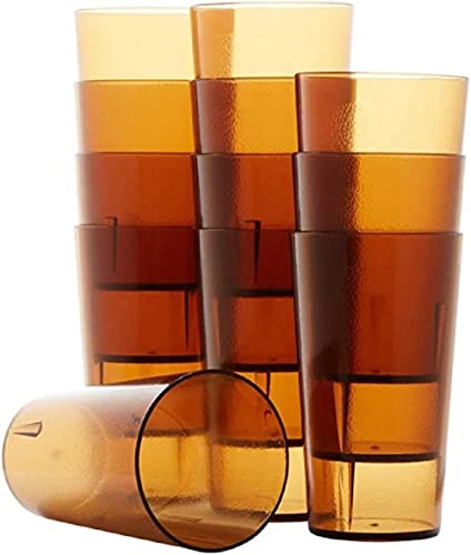 TrueCraftware- Set of 12 Pebbled Tumbler/Drinking Cups 12-Ounce Amber Color- Reusable Premium Water Iced Tea Glasses Stackable Drinking Glasses Dishwasher Safe Break-Resistant for Home Restaurants