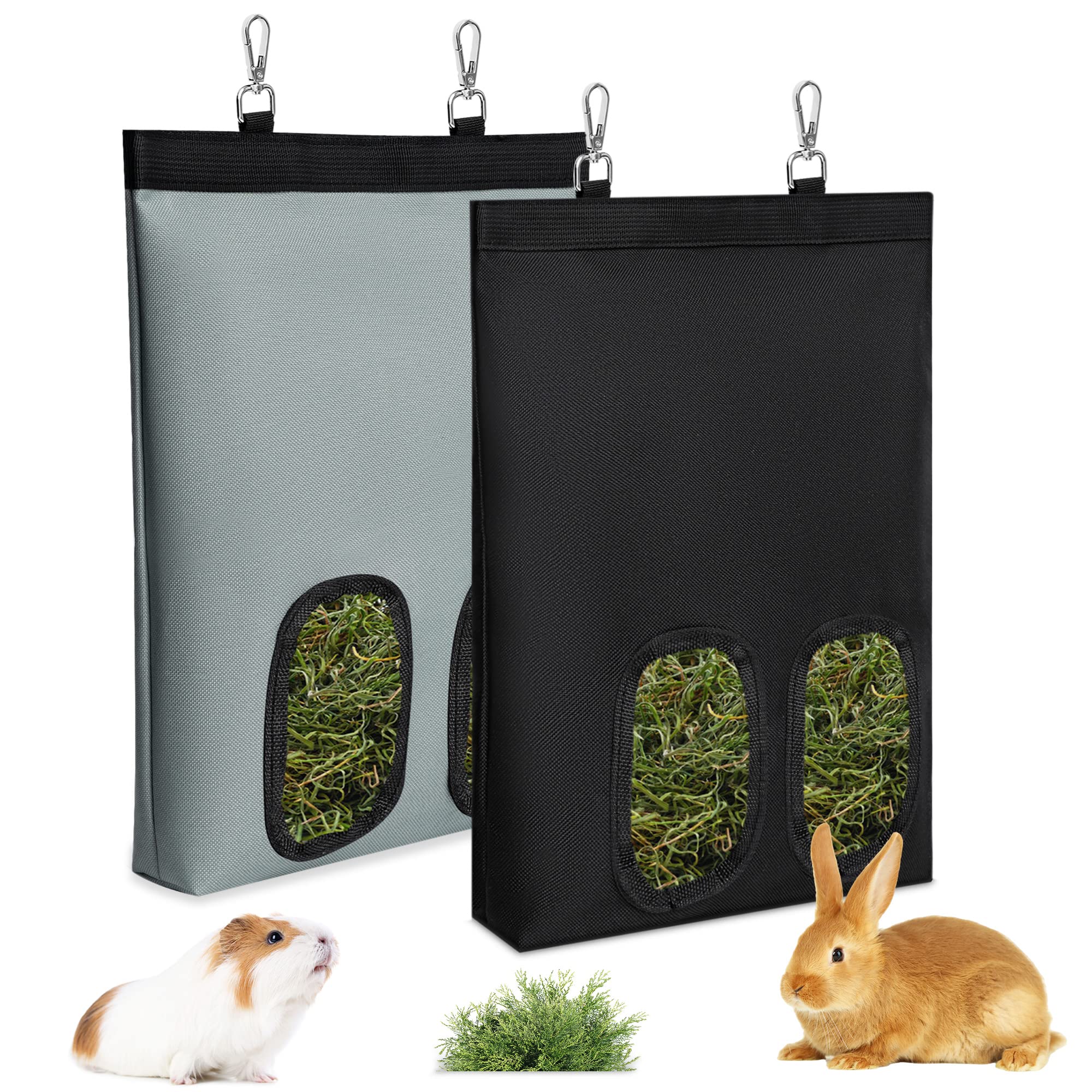 GOCOHHI 2 Pcs Guinea Pig Hay Feeder Bag, Rabbit Hay Feeder, 2 Holes Capacity Hay Holder, 600D Oxford Fabric Hay Bag for Rabbit Guinea Pig Chinchilla Hamsters Small Pets Animal