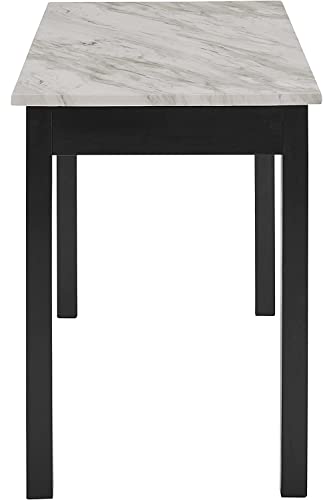 New Classic Furniture Celeste Faux Marble Writing Table Desk for Home Office, White/Gray with Black Base