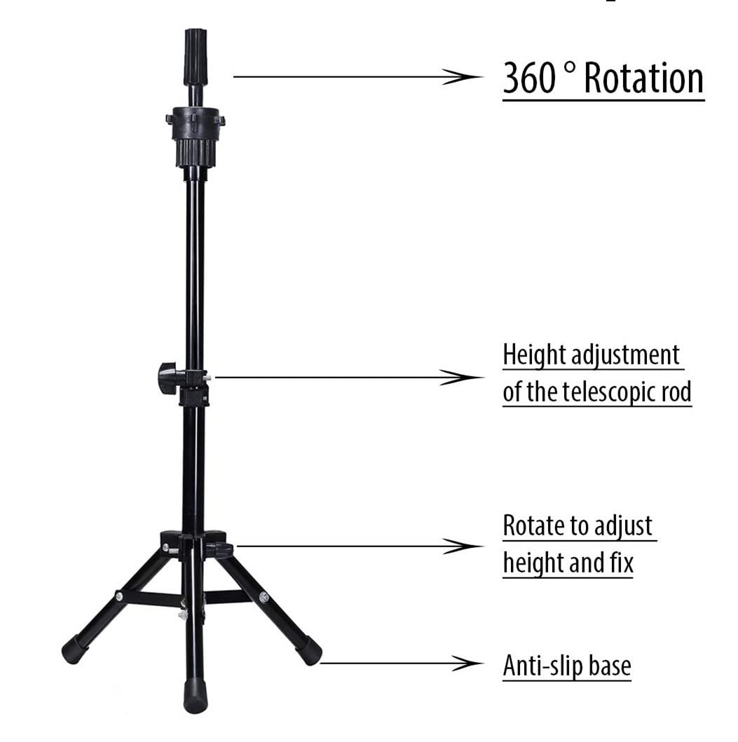 Ginogend 23 Inch Wig Head, Wig Stand Tripod with Head, Canvas Wig Head, Mannequin Head for Wigs, Manikin Canvas Head Block Set for Wigs Making Display, with Table Clamp, Wig Caps, Pins Set,