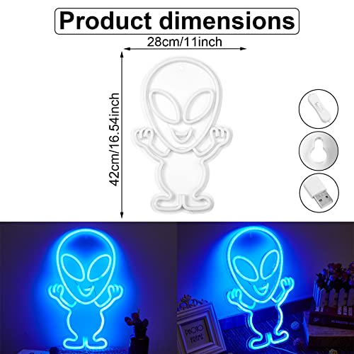 Rosnek Neon Light Alien LED Sign,Light Up Sign with Durable Acrylic Panel,Neon Signs Cool Novelty Night Light USB for Bedroom,Room,Wall,Bar,Party,Teenage Birthday’s Gift
