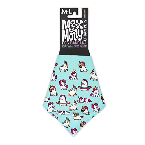 Max & Molly Reversible Fabric Bandana for Dogs & Cats, Soft Washable Fabric, No-Tie Design, Pet Collar Slides Through Top Loop to Keep Bandana Securely in Place Unicorns (M/L)