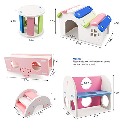 Bac-kitchen 5 Pcs Hamster Wooden Seesaw Tunnel Toy, Hamster Hide Playground Tubes and Tunnels Gym Exercise Fun Toy, Hamster Cage Accessories for Chinchilla Dwarf Hamster Gerbil Guinea Pig(H01)