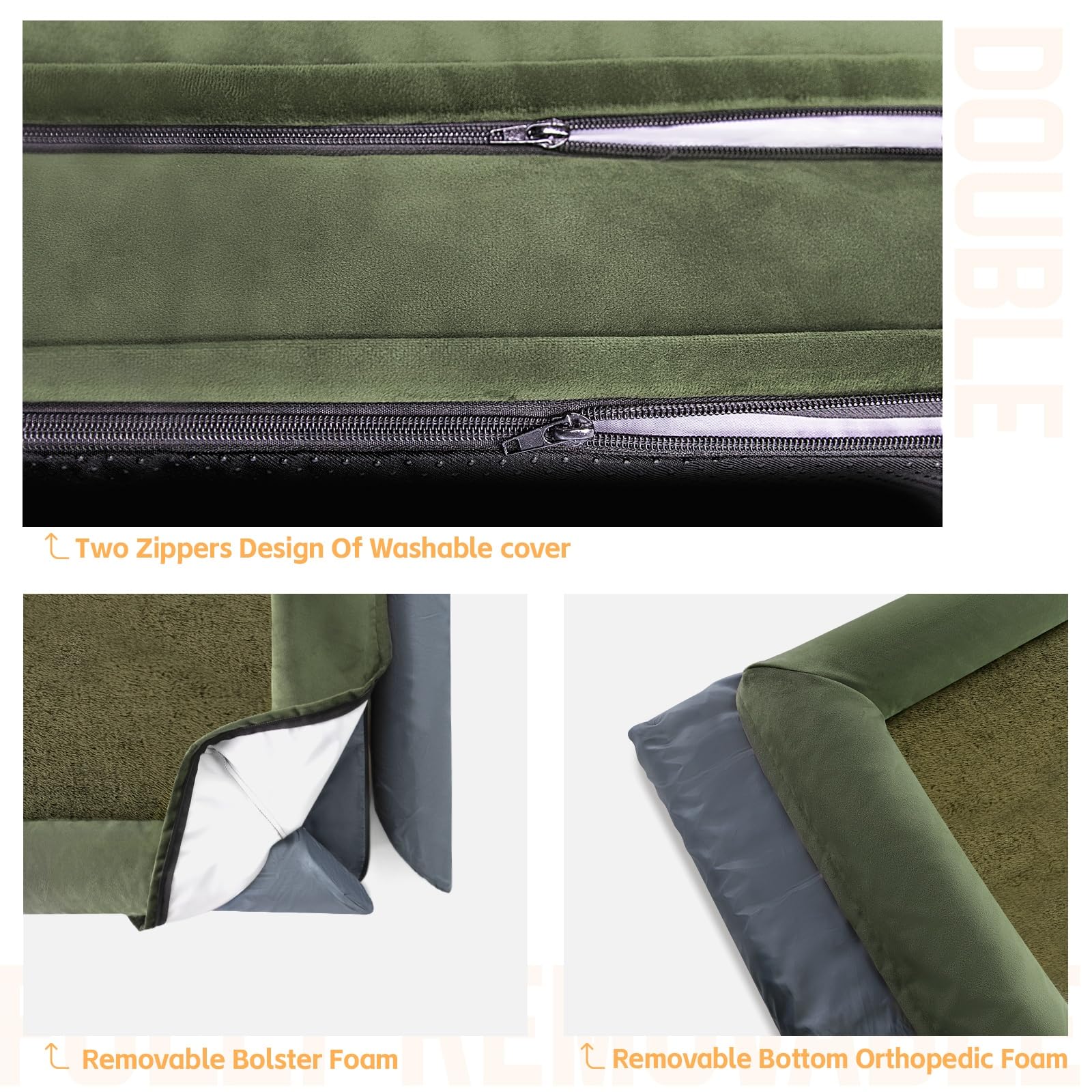 Orthopedic Dog Bed for Large Dogs, Waterproof Dog Sofa Bolster Bed Plush Comfy Pet Couch Bed with Egg Crate Foam and Removable Cover, Washable Dog Bed