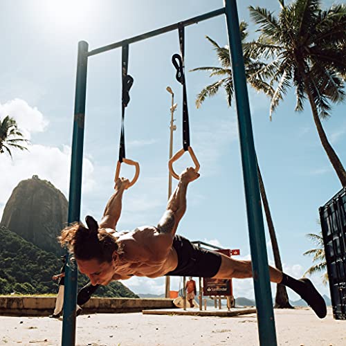 PULLUP & DIP Premium Gymnastic Rings, Wooden Gym Rings for Calisthenics - Wide Straps with Length Markings + Door Anchor + Carry Bag + Exercise Guide, Calisthenics Rings (Trings Set)