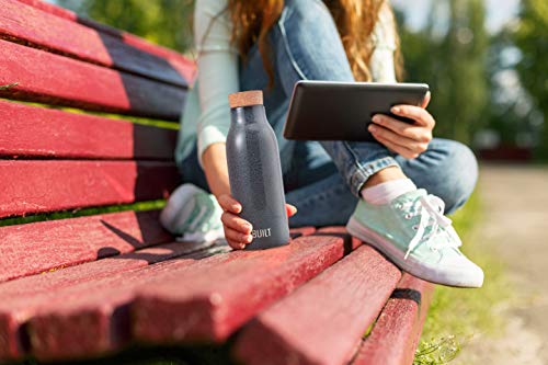 BUILT Ceramic Water Bottle with Cork Lid, 17-Ounce, Blue Reactive