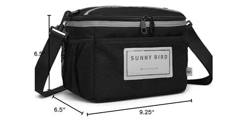 SUNNY BIRD Insulated Lunch Bag with Foldable and Leakproof Design, Thermally Insulated, Shoulder Strap for Women, Men and Teen (Black 002)