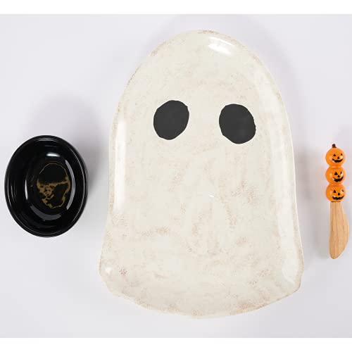 Mud Pie Halloween Ghost Chip & Dip Set, White, 14" x 10"