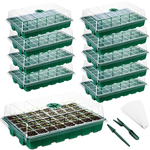 10 Pcs Seed Starter Tray 40 Cells Seed Starter Kit with Humidity Dome and Base Propagation Tray Plant Germination Greenhouse Mini Propagator Station for Seeds Growing, Total 400 Cells(Green,10 Pcs)