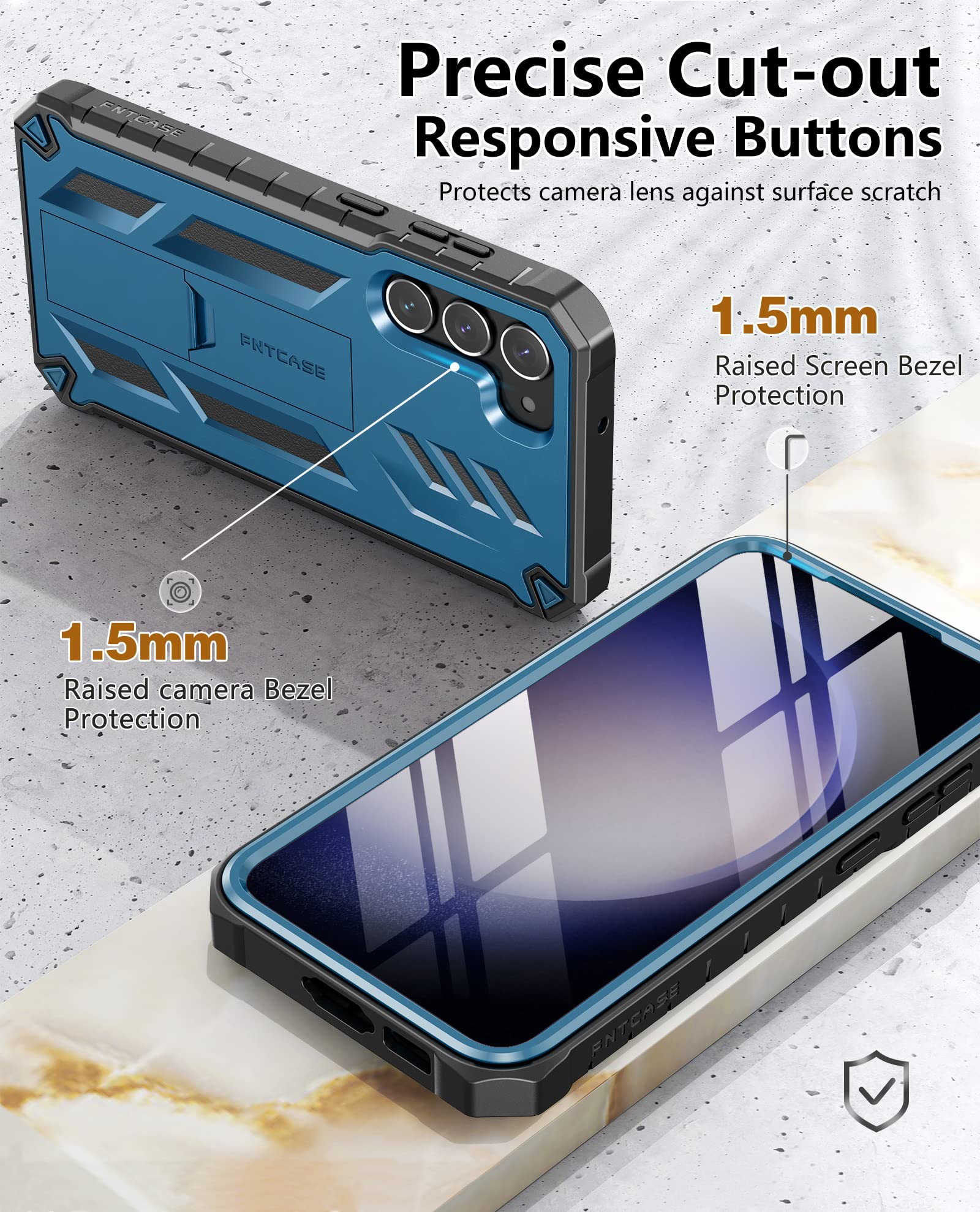FNTCASE for Samsung-Galaxy S23+Plus Case: Dual Layer Protective Textured Cover & Rugged TPU Shell with Kickstand | Military Grade Drop Protection | Heavy Duty Cell Phone Protector(Blue)