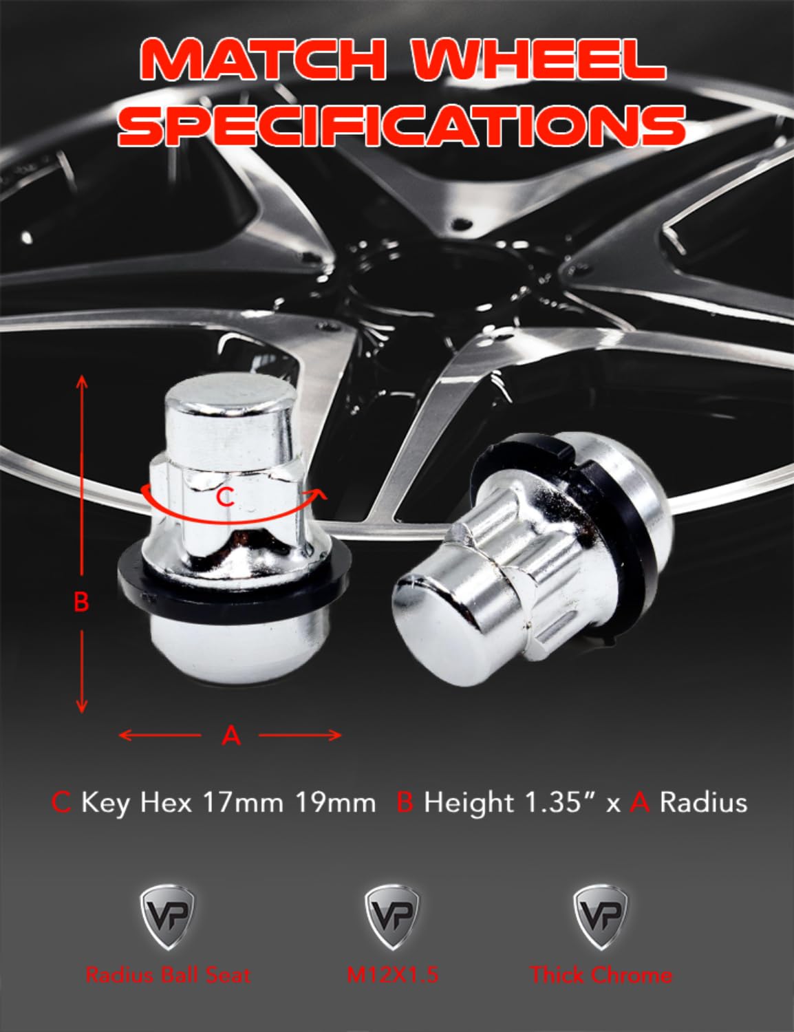Set of 4 Veritek 12x1.5 Chrome Radius Ball Seat OEM Factory Style Removable Washer Socket Wheel Locks for Honda Acura