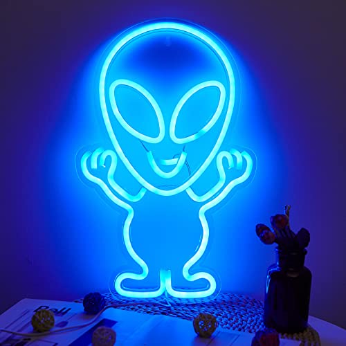 Rosnek Neon Light Alien LED Sign,Light Up Sign with Durable Acrylic Panel,Neon Signs Cool Novelty Night Light USB for Bedroom,Room,Wall,Bar,Party,Teenage Birthday’s Gift