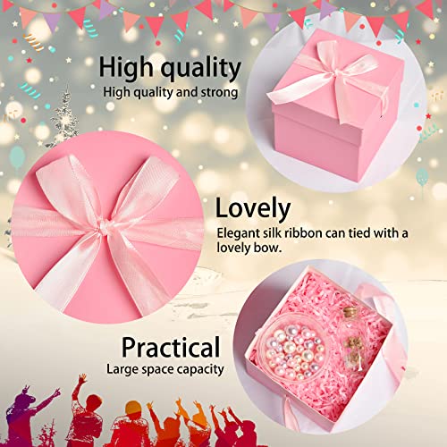 GP SUP 12 Pcs Squared Boxes with Lids,Pink Kraft Gift Boxes for Birthdays Christmas,Mother's Day (Pink, 4”×4”×4”)