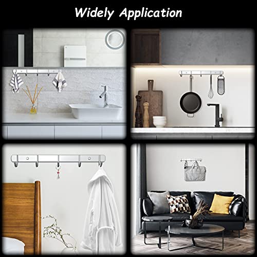 Kasilyic 2 Pcs Coat Hook Rack, 14-Inch Towel&Key Hook Rail with 5 Hooks, Durable Wall Mounted Hangers for Bedroom, Bathroom, Foyer, Hallway