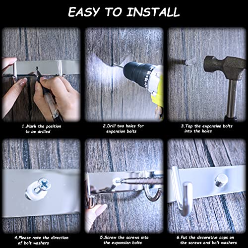 Kasilyic 2 Pcs Coat Hook Rack, 14-Inch Towel&Key Hook Rail with 5 Hooks, Durable Wall Mounted Hangers for Bedroom, Bathroom, Foyer, Hallway