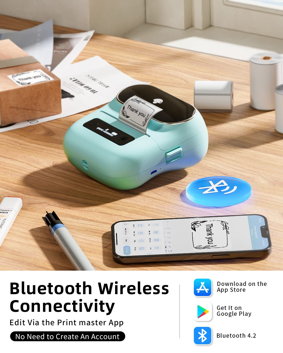 Phomemo Label Maker, M220 Portable Bluetooth Wireless Inkless Label Printer, 3 Inch Barcoden Labeler, Great for Home, School & Office, Compatible with Phone, PC, with 3 Label