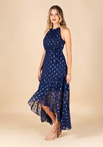 Rhysley Trendy Blue Halter Maxi Dress: Sleeveless Georgette Lurex for Wedding & Summer Parties