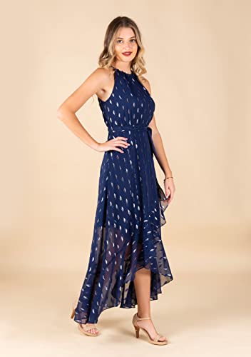 Rhysley Trendy Blue Halter Maxi Dress: Sleeveless Georgette Lurex for Wedding & Summer Parties