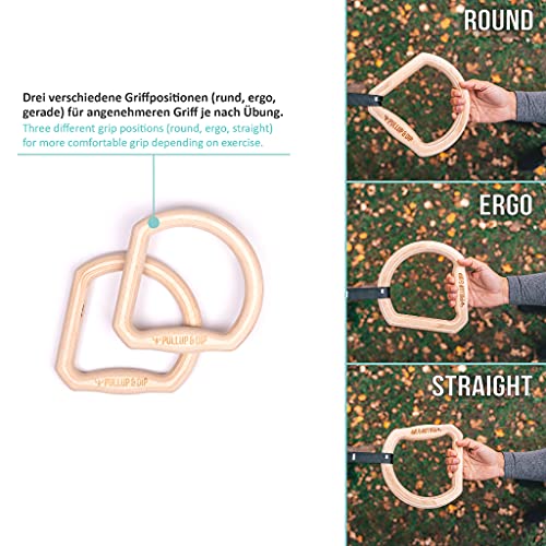 PULLUP & DIP Premium Gymnastic Rings, Wooden Gym Rings for Calisthenics - Wide Straps with Length Markings + Door Anchor + Carry Bag + Exercise Guide, Calisthenics Rings (Trings Set)