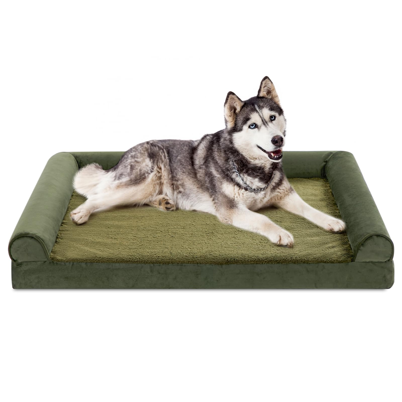 Orthopedic Dog Bed for Large Dogs, Waterproof Dog Sofa Bolster Bed Plush Comfy Pet Couch Bed with Egg Crate Foam and Removable Cover, Washable Dog Bed