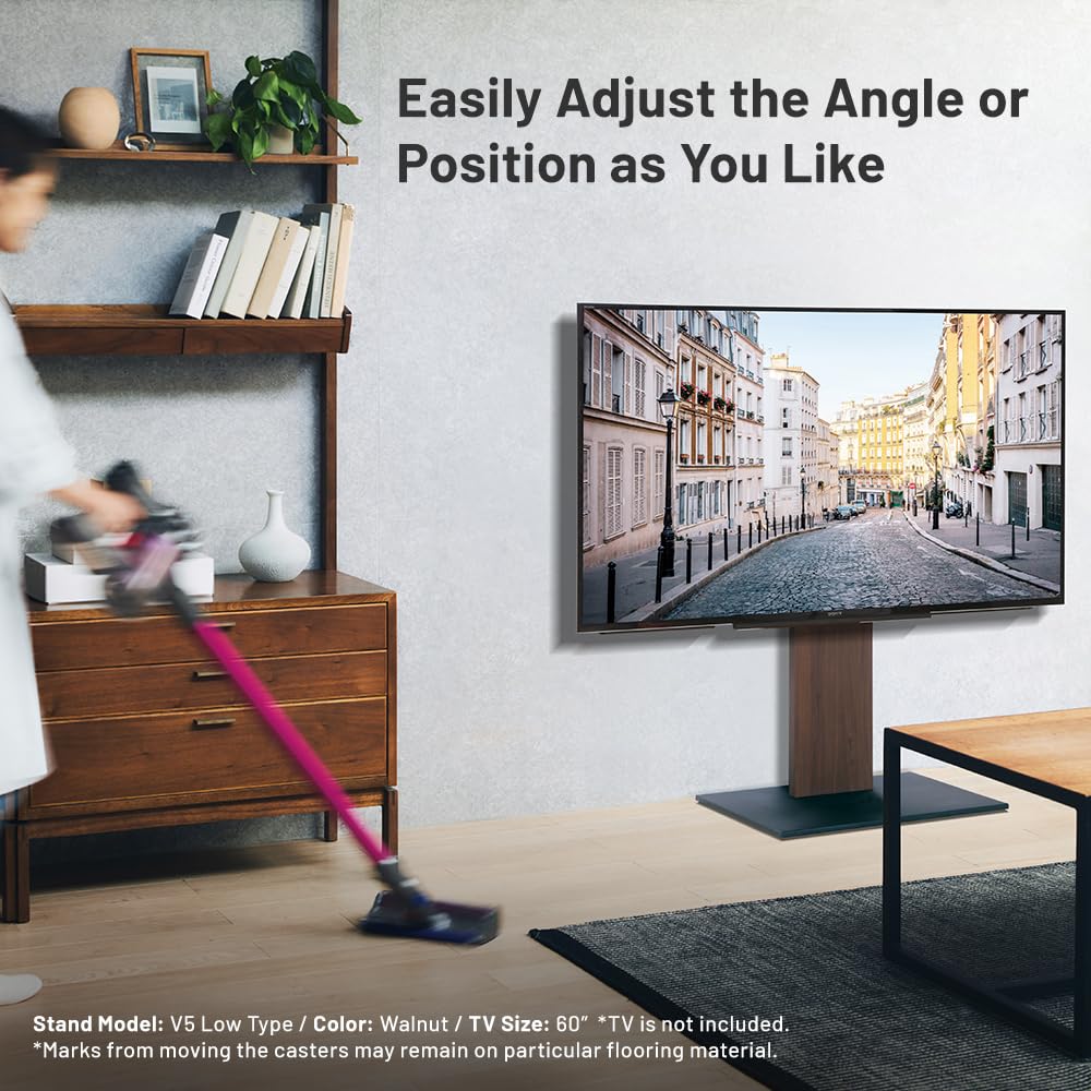 WALL V5 Low Type | Japanese Rolling Portable Free-Standing 32-80 Inch Universal TV Stand with Concealed Caster Wheels | Satin White