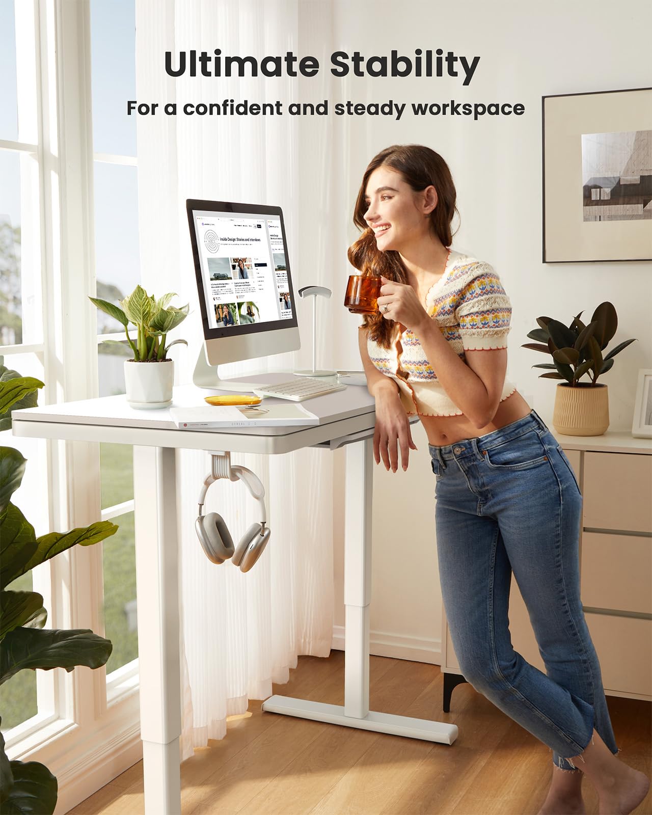 ErGear Dual Motor Electric Standing Desk with Drawers,48x24 Inch Whole-Piece Quick Install,Height Adjustable Stand up Sit Stand Home Office Ergonomic Workstation with USB Charging Ports(White)