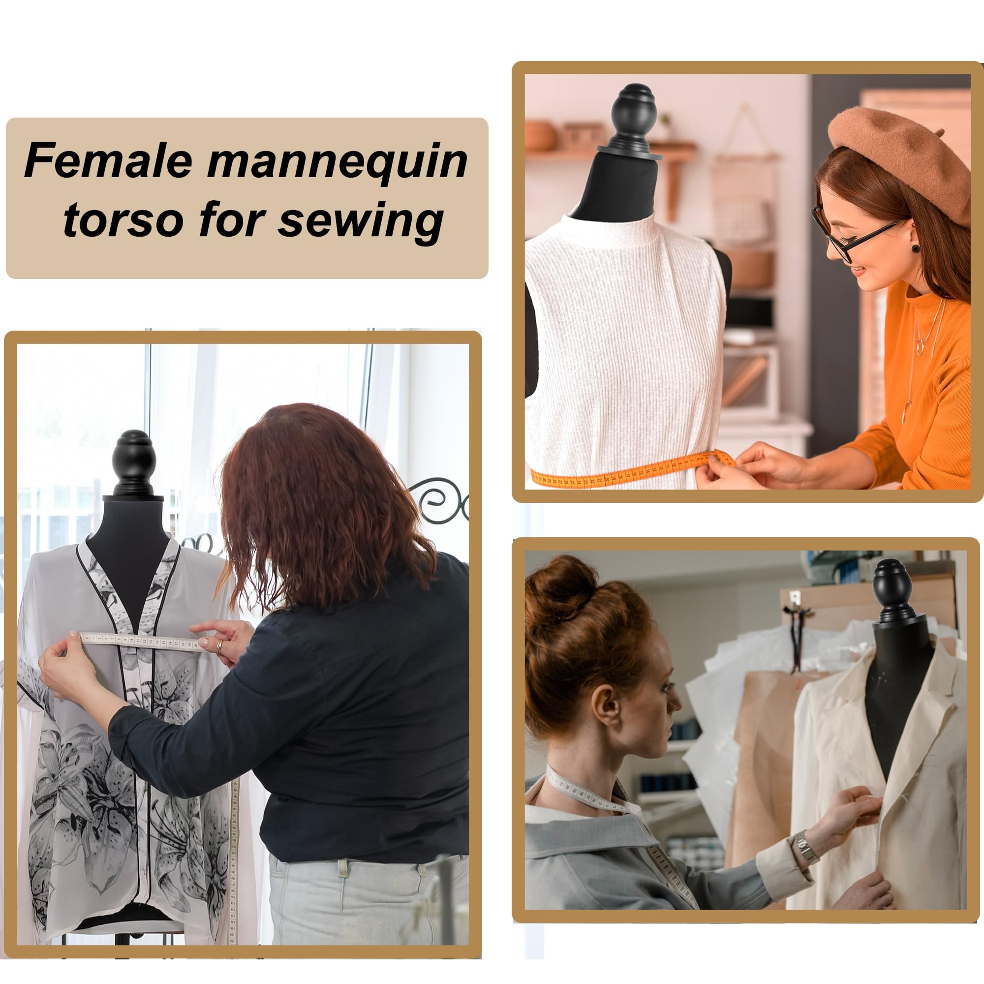 HAORUI Dress Form Mannequin Torso with Adjustable Tripod Stand, Pinnable Female Mannequin Body Manikin for Sewing, Dressmaker, Home Decor, Jewelry Display (Black)