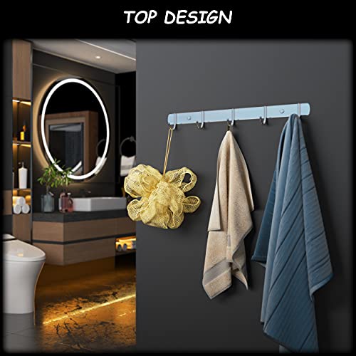 Kasilyic 2 Pcs Coat Hook Rack, 14-Inch Towel&Key Hook Rail with 5 Hooks, Durable Wall Mounted Hangers for Bedroom, Bathroom, Foyer, Hallway