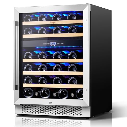 Yeego 24 Inch Wine Cooler, 46 Bottle Dual Zone Wine Refrigerator with Stainless Steel Tempered Glass Door,Memory Function, Fit Champagne Bottles, Wine Fridge Freestanding and Built-in