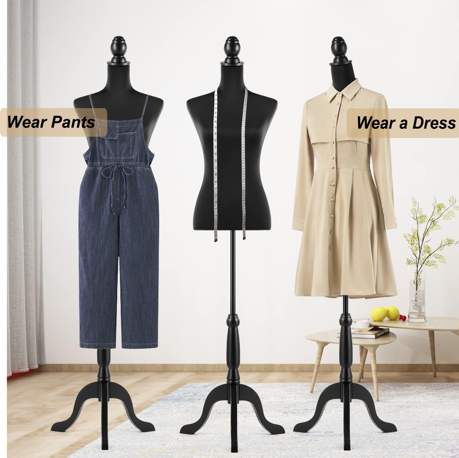 HAORUI Dress Form Mannequin Torso with Adjustable Tripod Stand, Pinnable Female Mannequin Body Manikin for Sewing, Dressmaker, Home Decor, Jewelry Display (Black)