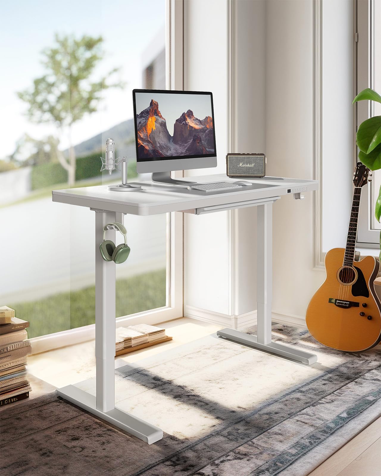 ErGear Dual Motor Electric Standing Desk with Drawers,48x24 Inch Whole-Piece Quick Install,Height Adjustable Stand up Sit Stand Home Office Ergonomic Workstation with USB Charging Ports(White)