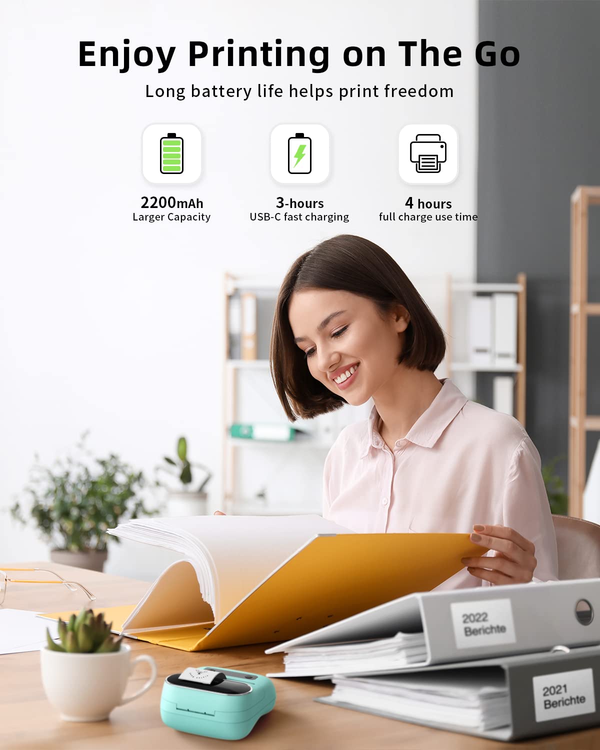 Phomemo Label Maker, M220 Portable Bluetooth Wireless Inkless Label Printer, 3 Inch Barcoden Labeler, Great for Home, School & Office, Compatible with Phone, PC, with 3 Label