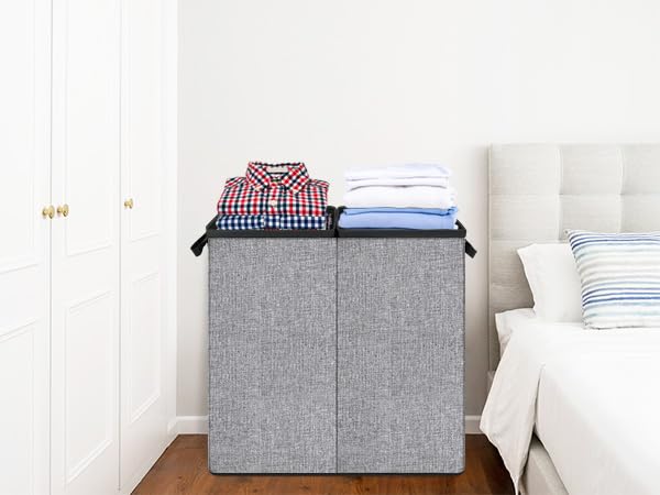 Pheswisom 150 L Extra Large Laundry Hamper with Lid, Double Laundry Hamper 2 Section with Removable Bags, Dirty Clothes Hamper for Storage Sorter, Dual Laundry Hamper for Bedroom, College, Dorm, Grey