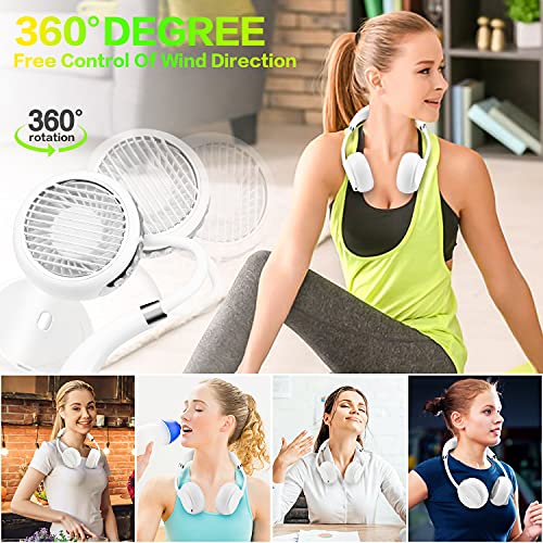 POOCCI Portable Neck Fan, Hands Free Bladeless Fan, USB Rechargeable Wearable Personal Fan, Headphone Design Neck Cooling Fan, USB Powered Neck Fan with 3 Speeds-White