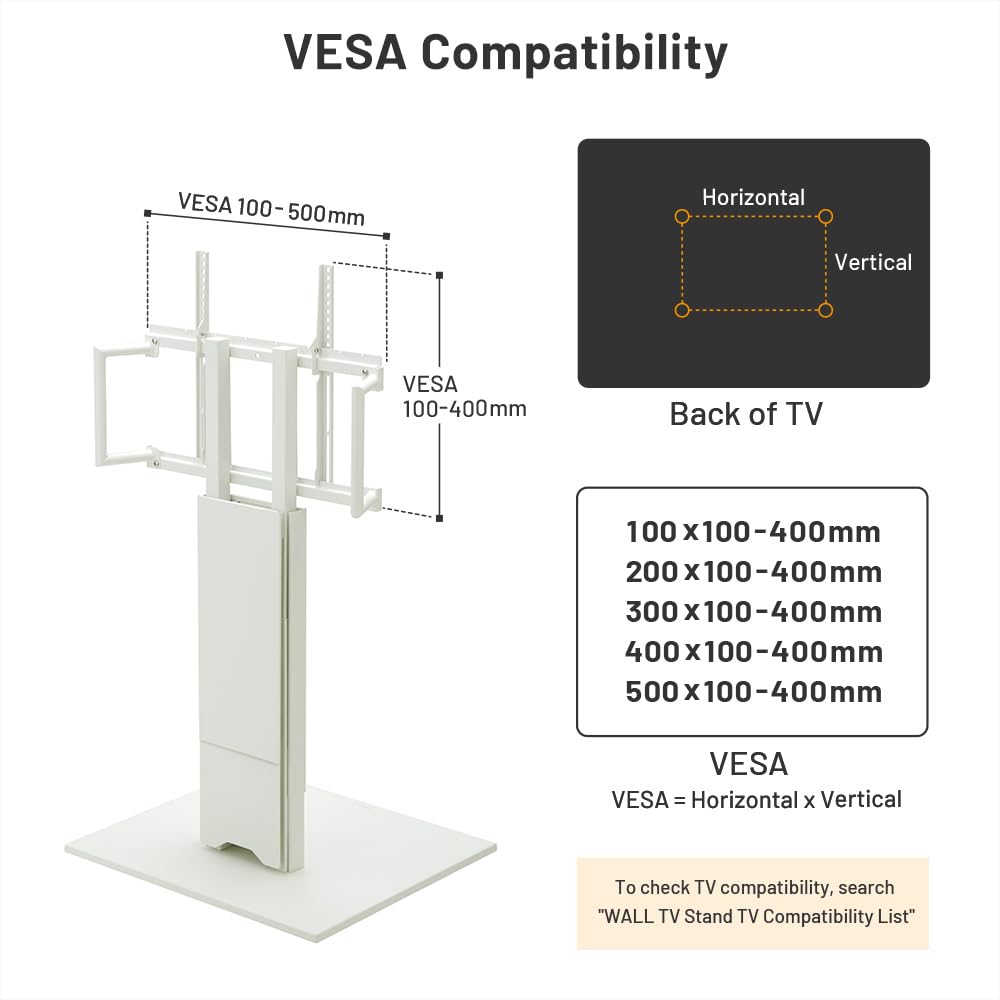 WALL V5 Low Type | Japanese Rolling Portable Free-Standing 32-80 Inch Universal TV Stand with Concealed Caster Wheels | Satin White
