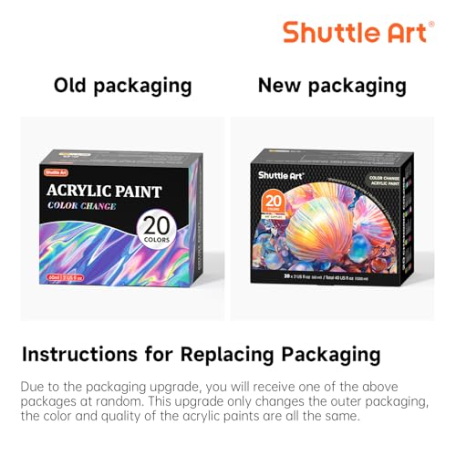 Shuttle Art Color Change Acrylic Paint, 20 Chameleon Colors Acrylic Paint, 60ml/2oz Bottles, Iridescent Paint for Artists, Beginners, Kids Painting & Crafting on Canvas, Rocks, Wood, Fabric, Ceramic